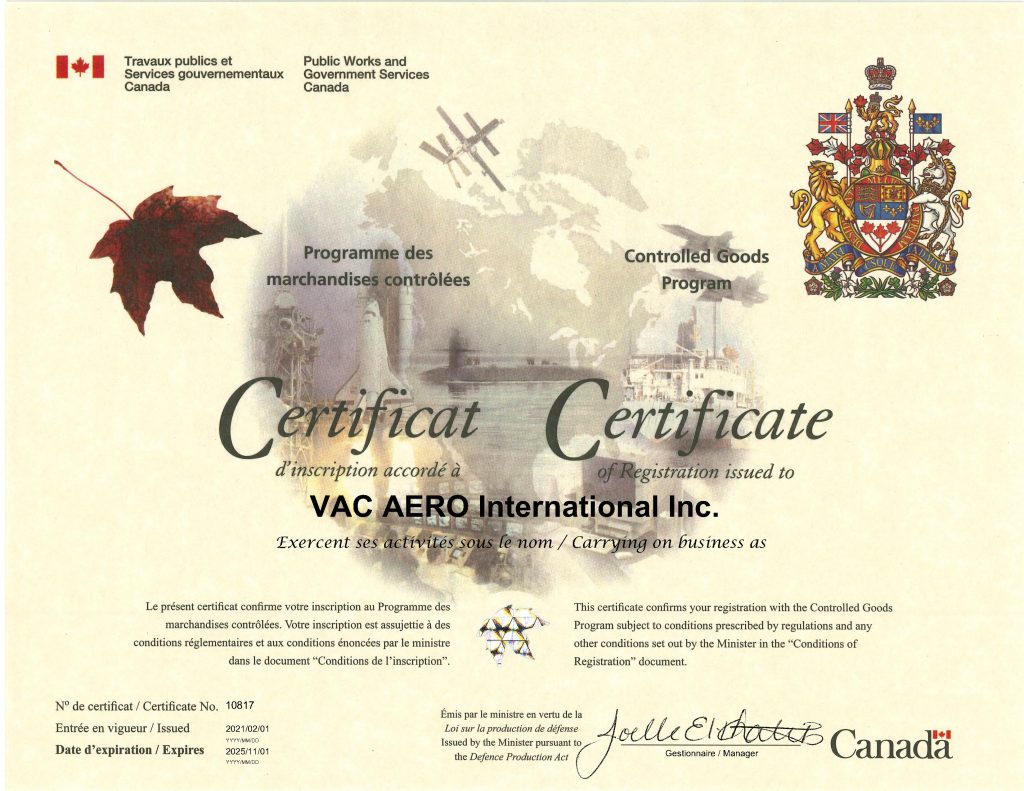 VAC AERO Certificates & Approvals