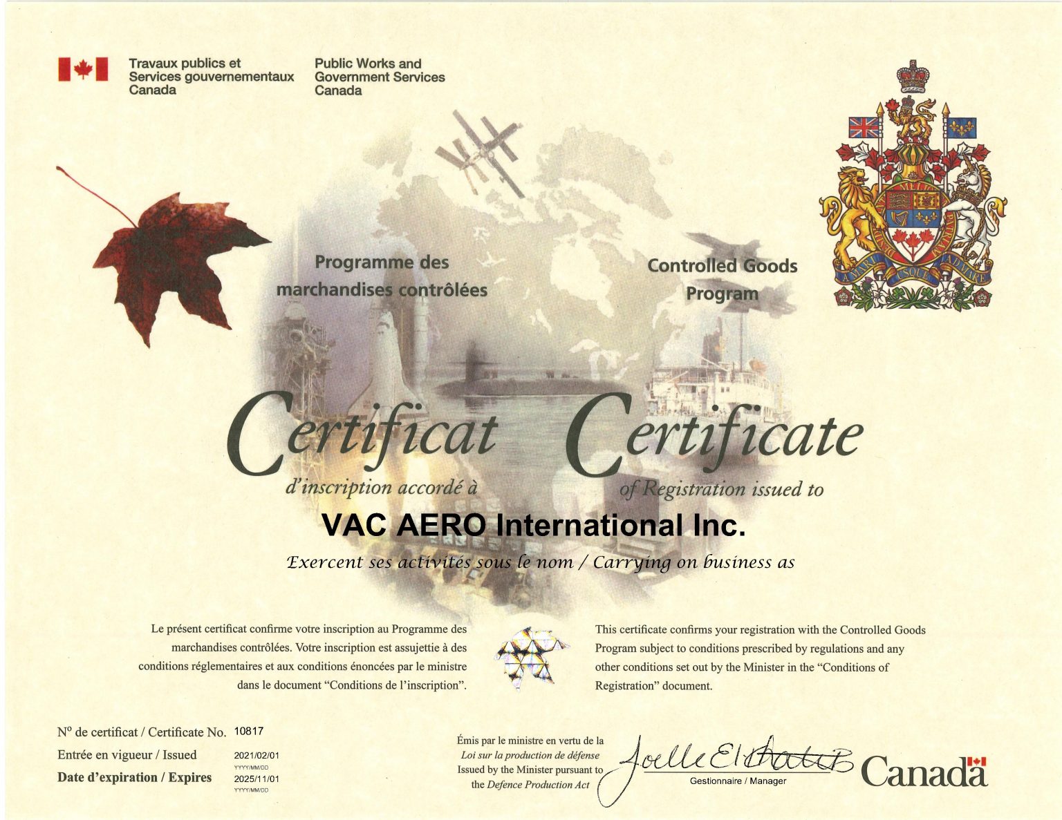 VAC AERO Certificates & Approvals