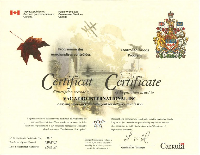 Controlled Goods Certificate